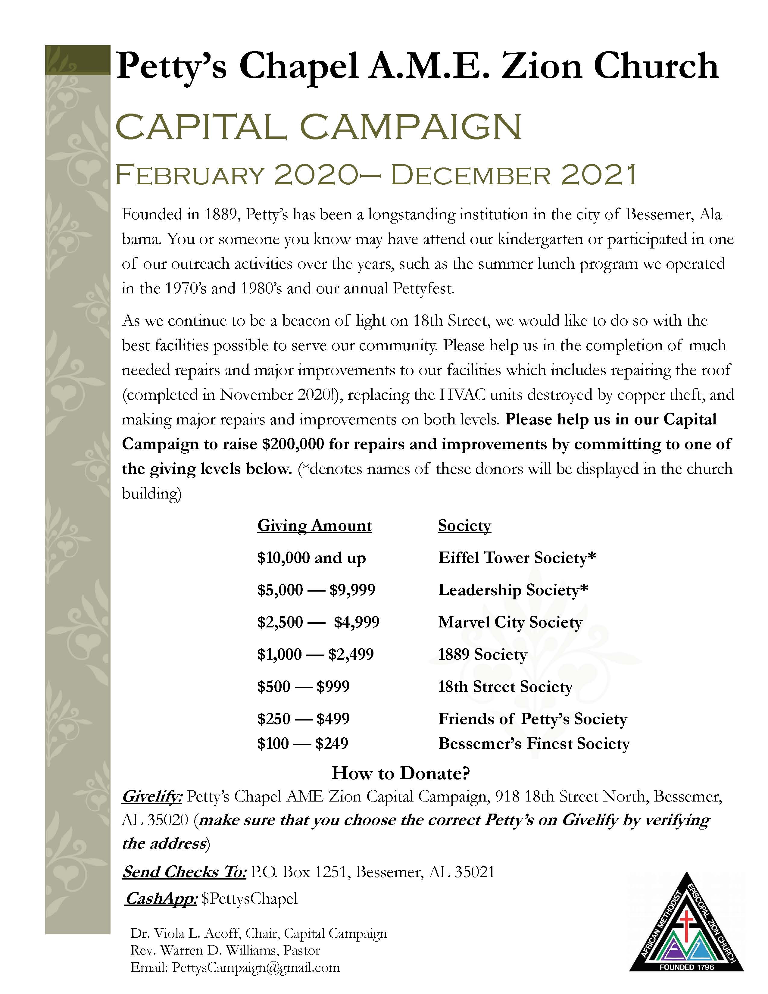 Petty's Chapel African Methodist Episcopal Zion Church – Bessemer, Alabama